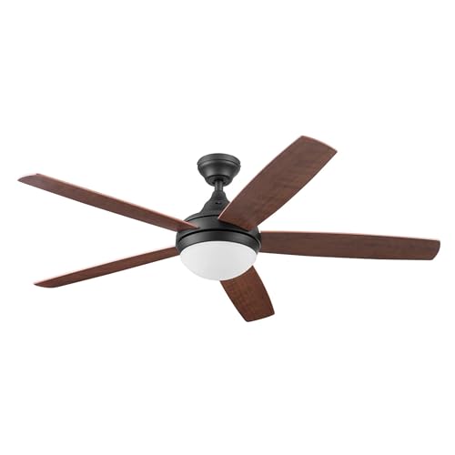 Prominence Home 80093-01 Ashby Ceiling Fan with Remote Control and Dimmable Integrated LED Light Frosted Fixture, 52" Contemporary Indoor, 5 Blades, Espresso Bronze