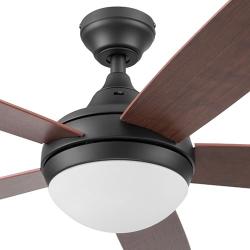 Prominence Home 80093-01 Ashby Ceiling Fan with Remote Control and Dimmable Integrated LED Light Frosted Fixture, 52" Contemporary Indoor, 5 Blades, Espresso Bronze