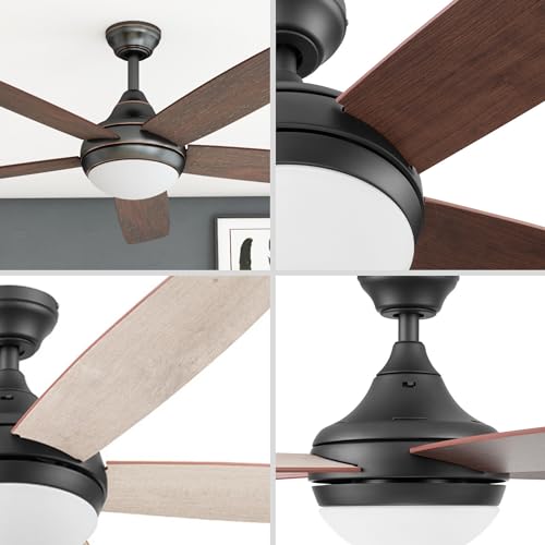 Prominence Home 80093-01 Ashby Ceiling Fan with Remote Control and Dimmable Integrated LED Light Frosted Fixture, 52" Contemporary Indoor, 5 Blades, Espresso Bronze