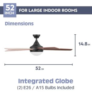 Prominence Home 80093-01 Ashby Ceiling Fan with Remote Control and Dimmable Integrated LED Light Frosted Fixture, 52" Contemporary Indoor, 5 Blades, Espresso Bronze