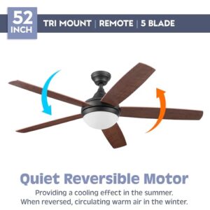 Prominence Home 80093-01 Ashby Ceiling Fan with Remote Control and Dimmable Integrated LED Light Frosted Fixture, 52" Contemporary Indoor, 5 Blades, Espresso Bronze