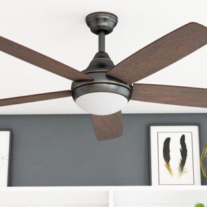 Prominence Home 80093-01 Ashby Ceiling Fan with Remote Control and Dimmable Integrated LED Light Frosted Fixture, 52" Contemporary Indoor, 5 Blades, Espresso Bronze