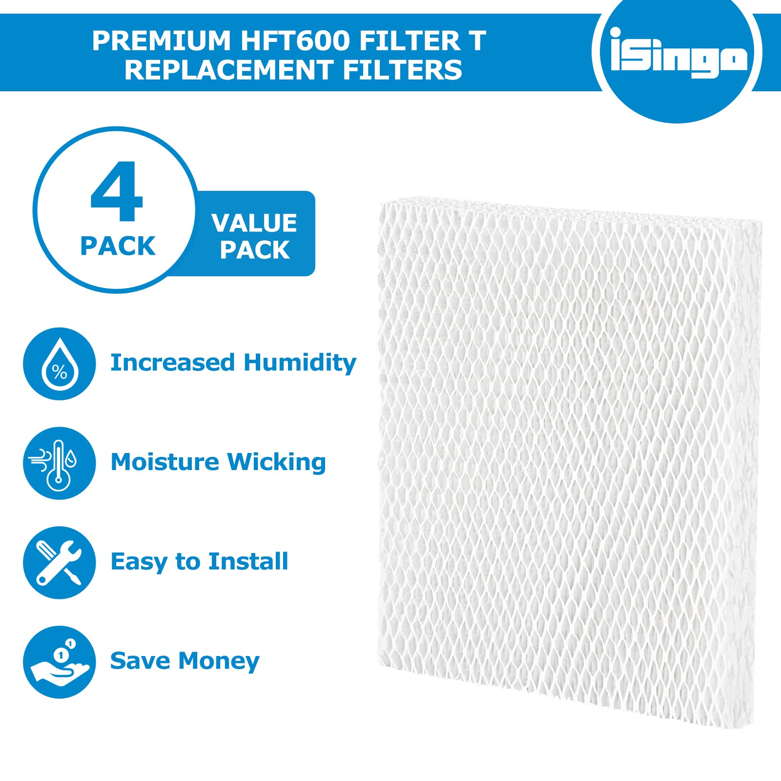 iSingo Humidifier Wicking HFT600 Filter T for Honeywell Hev615 Hev620 Humidifier, Compatible with Honeywell HFT600 Humidifier Filter T Compare to Part HFT600T HFT600PDQ, (4 Pack)