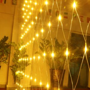 Christmas Decorations String Lights Outdoor, Net Mesh Lighting 200 Led Bulbs Waterproof, for Indoor, Curtain, Tree, Halloween, Bush, Party, Wedding, Fairy, Wall (9.8'x6.6', Plug in, Warm White)