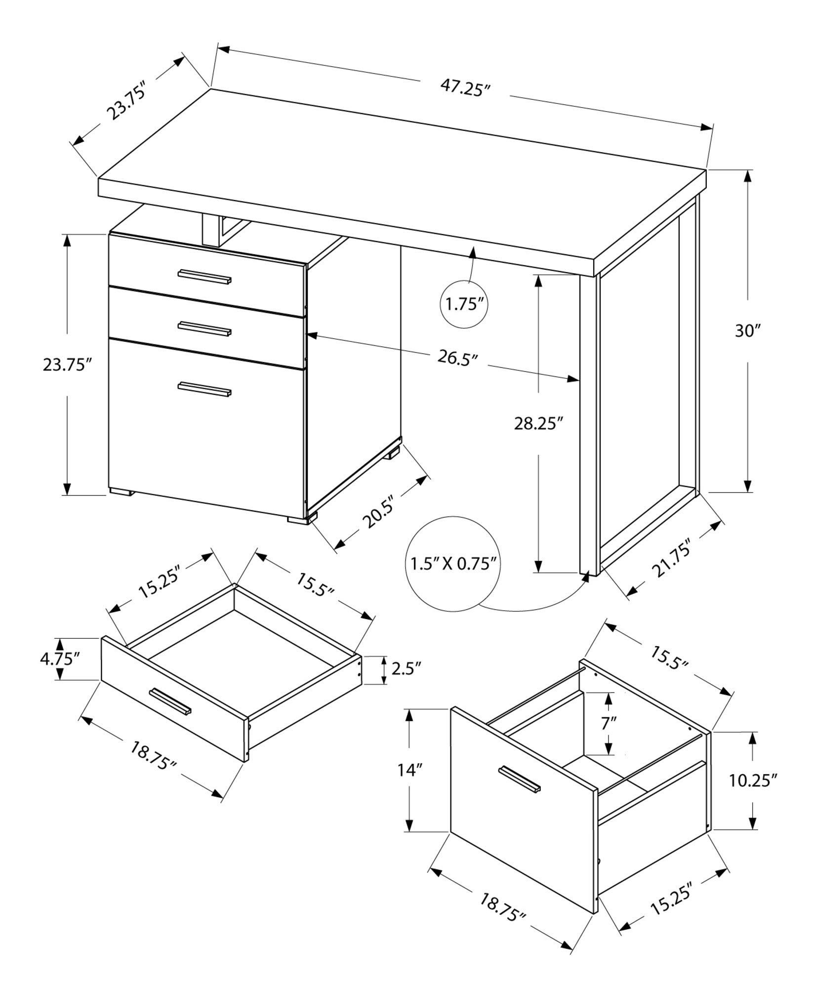 Monarch Specialties Computer Desk with File Cabinet - Lef or Right Set- Up - 48"L (Black - Grey Top)