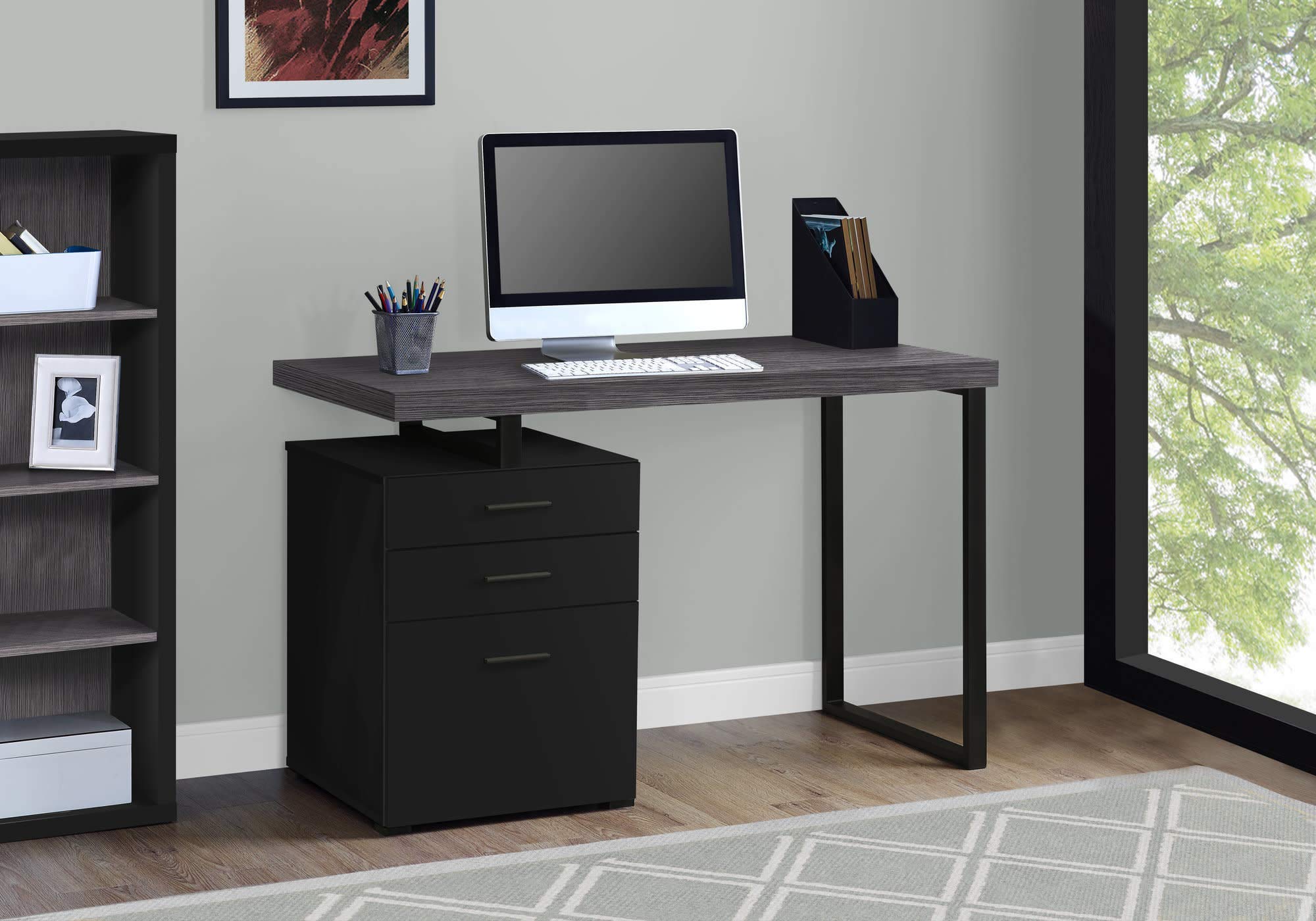 Monarch Specialties Computer Desk with File Cabinet - Lef or Right Set- Up - 48"L (Black - Grey Top)