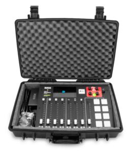 casematix waterproof mixer carry case compatible with rode rodecaster pro podcast production studio and adapter - hard carry case with padded foam