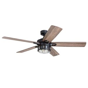 honeywell ceiling fans bonterra, 52 inch contemporary indoor led ceiling fan with light and remote control, dual finish blades, reversible motor - model 50690-01 (matte black)