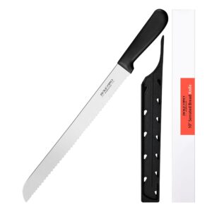 bolexino 10 inch serrated knife for homemade bread, stainless steel bread knife w/wide wavy edge, multi-purpose kitchen knife, efficient cake slicer, sharp for cutting (black handle)