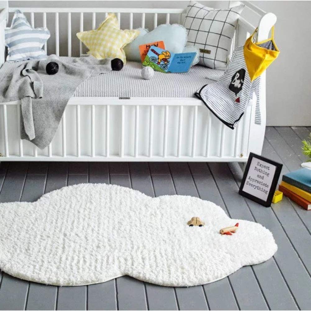 YYATT White Cloud Floor mat,Plush Bedroom Child Baby Crawling mat Soft Shaggy Baby Play mat Modern Rugs for Children Play Home Decorate-White 95x150cm(37x59inch)