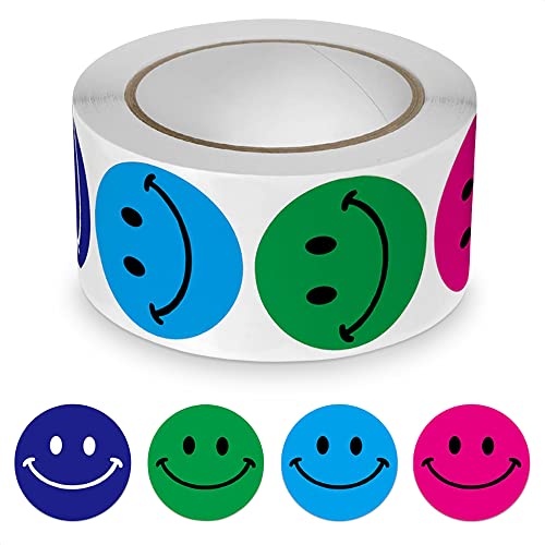 500Pcs Smiley Face Stickers Emoji Stickers - 1Inch Happy Face Sticker Roll Emoji Stickers Small Colorful Stickers for Teachers Label Stickers - Vinyl Decal Stickers Roll of Stickers for Teens