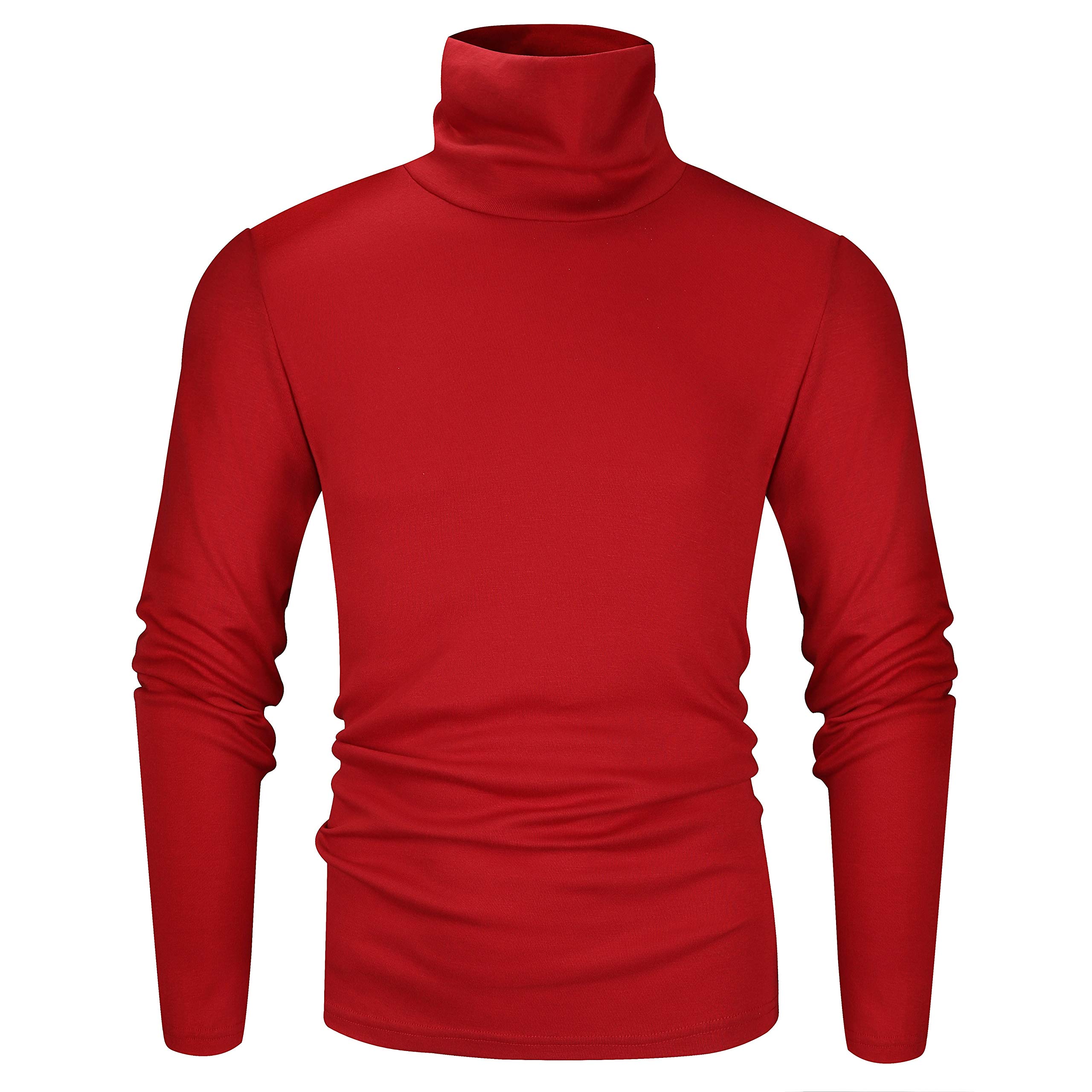 Derminpro Men's Turtleneck Soft Long Sleeve Slim Fit T-Shirt Red X-Large