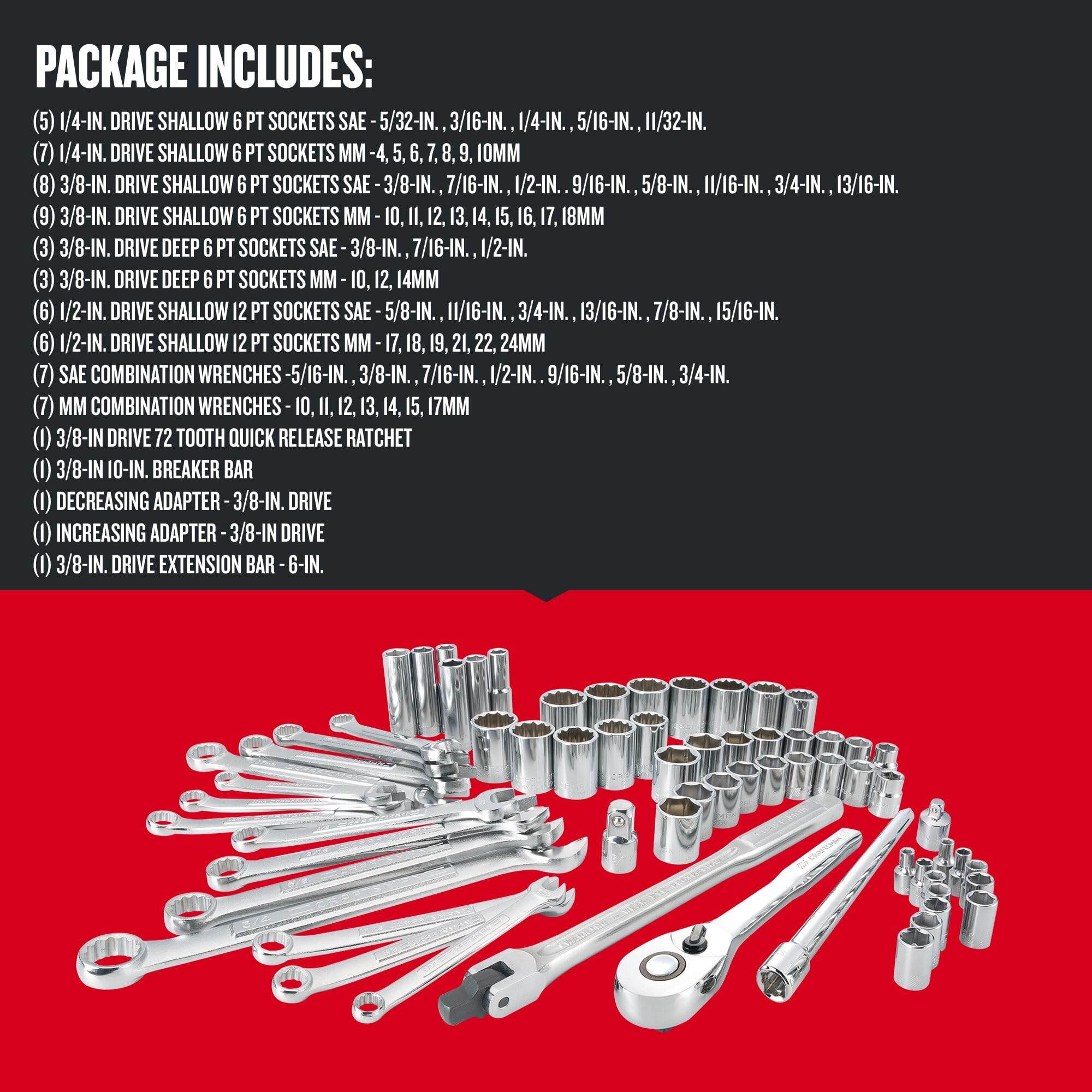 CRAFTSMAN Mechanics Tool Set, SAE/Metric Socket Set, with Soft Storage Case, 66-Piece (CMMT12020)