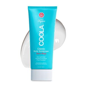 coola organic sunscreen spf 50 sunblock body lotion, dermatologist tested skin care for daily protection, vegan and gluten free, guava mango, 5 fl oz