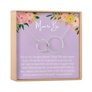 expecting mom gift necklace - heartfelt card & jewelry gift for baby showers, etc (interlocking circles, silver)