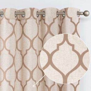 jinchan linen curtains for living room, moroccan tile printed curtains 63 inch length for bedroom, lattice light filtering drapes, grommet top window treatments, taupe on beige, 2 panels set