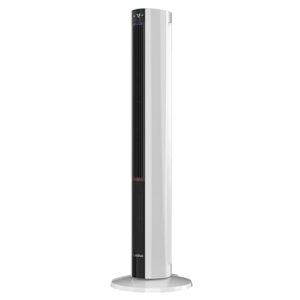 Lasko 1500 Watt 4 Speed Quiet Bladeless Multi Function Remote Control Comfort Control Tower Fan and Space Heater with 3 Heat Settings, White