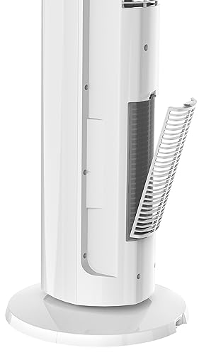 Lasko 1500 Watt 4 Speed Quiet Bladeless Multi Function Remote Control Comfort Control Tower Fan and Space Heater with 3 Heat Settings, White