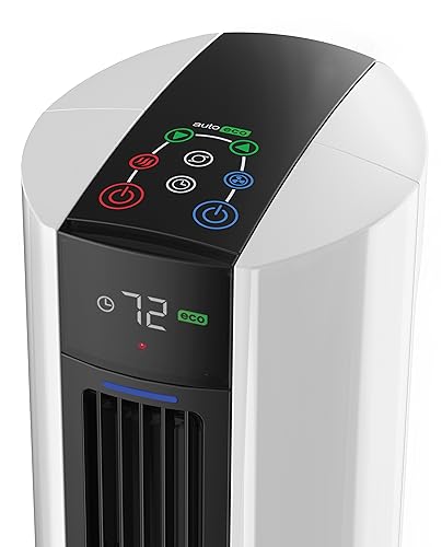 Lasko 1500 Watt 4 Speed Quiet Bladeless Multi Function Remote Control Comfort Control Tower Fan and Space Heater with 3 Heat Settings, White