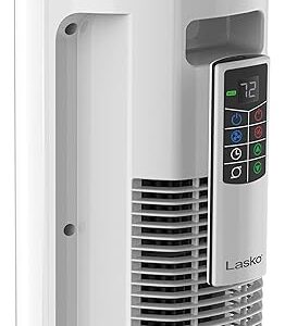 Lasko 1500 Watt 4 Speed Quiet Bladeless Multi Function Remote Control Comfort Control Tower Fan and Space Heater with 3 Heat Settings, White