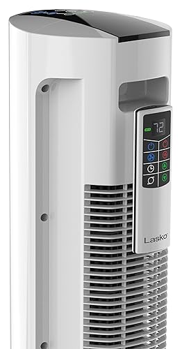 Lasko 1500 Watt 4 Speed Quiet Bladeless Multi Function Remote Control Comfort Control Tower Fan and Space Heater with 3 Heat Settings, White