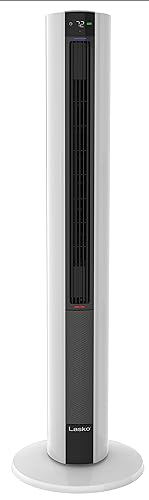 Lasko 1500 Watt 4 Speed Quiet Bladeless Multi Function Remote Control Comfort Control Tower Fan and Space Heater with 3 Heat Settings, White