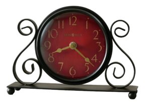 howard miller marisa table clock 645-649 – metal bent iron scroll design & charcoal black base with quartz movement