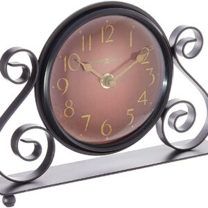 Howard Miller Marisa Table Clock 645-649 – Metal Bent Iron Scroll Design & Charcoal Black Base with Quartz Movement