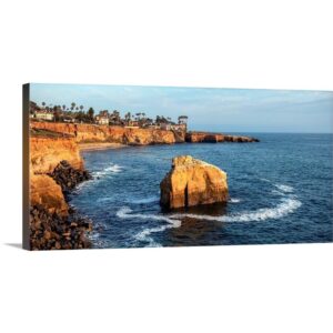 greatbigcanvas sunset cliffs, san diego, california canvas wall art print, coastal home decor artwork, 36"x18"x1.5"