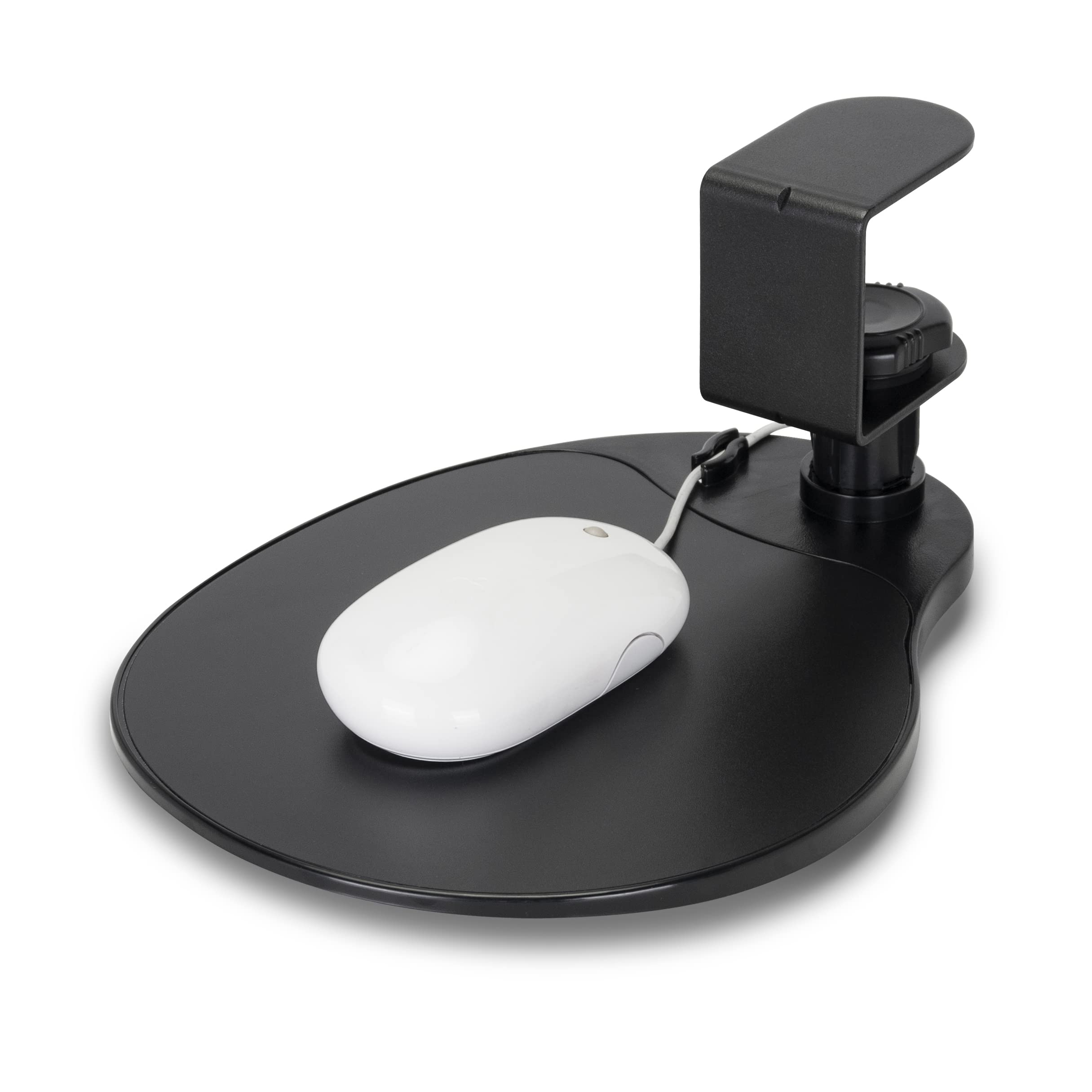 EHO Clamp on Mouse Platform, Clip on Pad Rotating 360 Degree, Ergonomic Mouse Tray Attachment, Mouse Pad, Slide Out Tray, Suitable for 1.5" Thickness Desk, for Home Organizer Extender (Black)