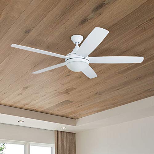 Prominence Home 80094-01 Ashby Ceiling Fan with Remote Control and Dimmable Integrated LED Light Frosted Fixture, 52" Contemporary Indoor, 5 Blades White/Grey Oak, Farmhouse White