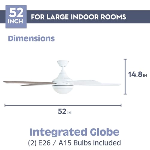 Prominence Home 80094-01 Ashby Ceiling Fan with Remote Control and Dimmable Integrated LED Light Frosted Fixture, 52" Contemporary Indoor, 5 Blades White/Grey Oak, Farmhouse White