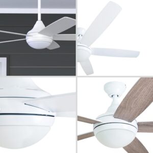 Prominence Home 80094-01 Ashby Ceiling Fan with Remote Control and Dimmable Integrated LED Light Frosted Fixture, 52" Contemporary Indoor, 5 Blades White/Grey Oak, Farmhouse White