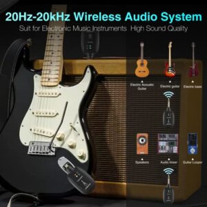 LEKATO Wireless Guitar System Built-in Rechargeable 4 Channels Wireless Guitar Transmitter Receiver for Electric Guitar Bass Violin