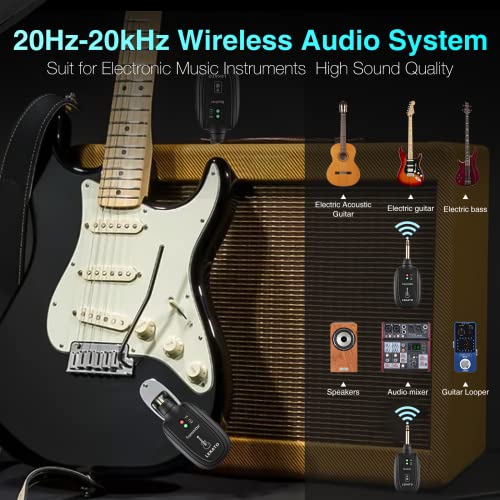 LEKATO Wireless Guitar System Built-in Rechargeable 4 Channels Wireless Guitar Transmitter Receiver for Electric Guitar Bass Violin