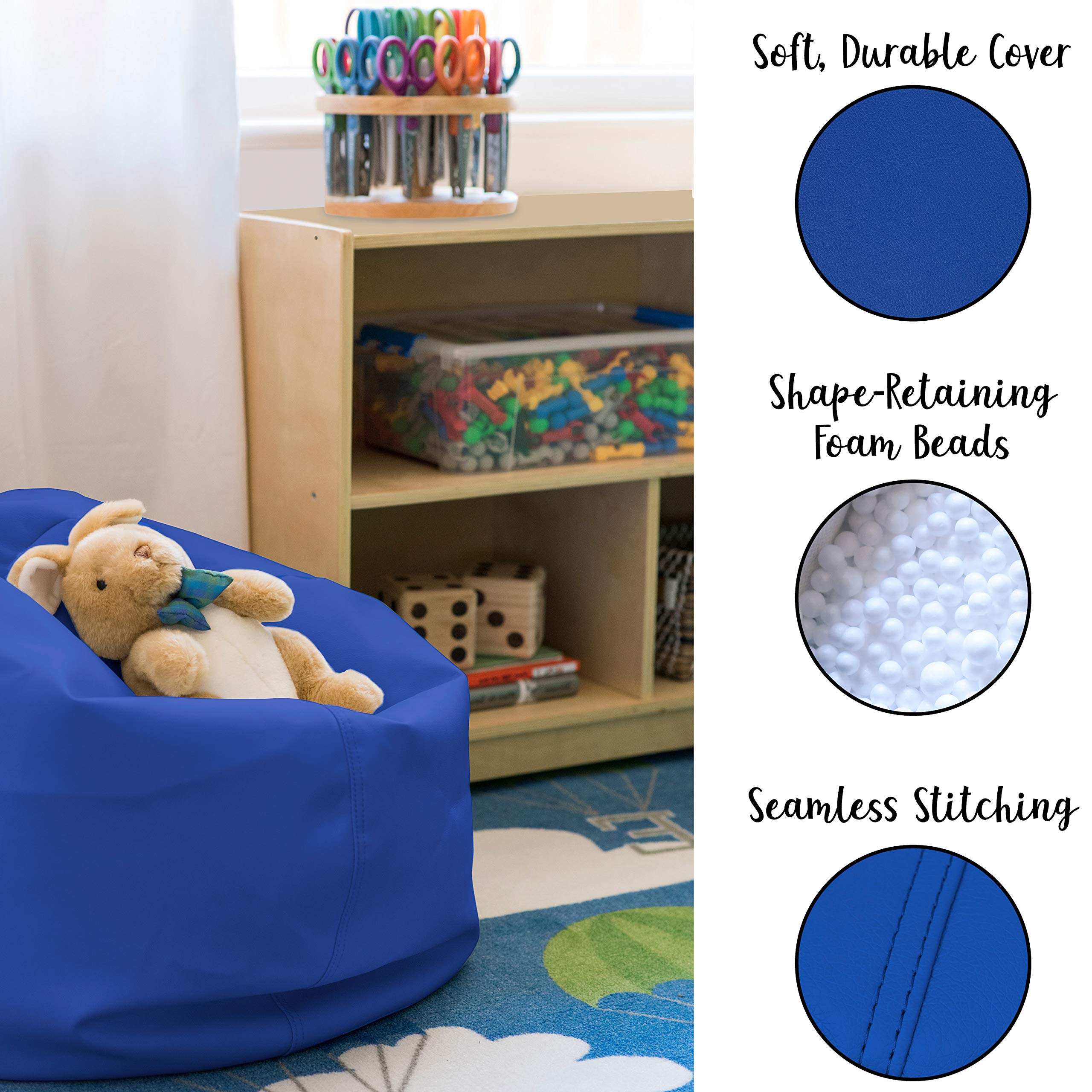 Factory Direct Partners 10477-BL SoftScape Classic 26" Junior Bean Bag Chair, Furniture for Kids, Libraries or Home - Blue