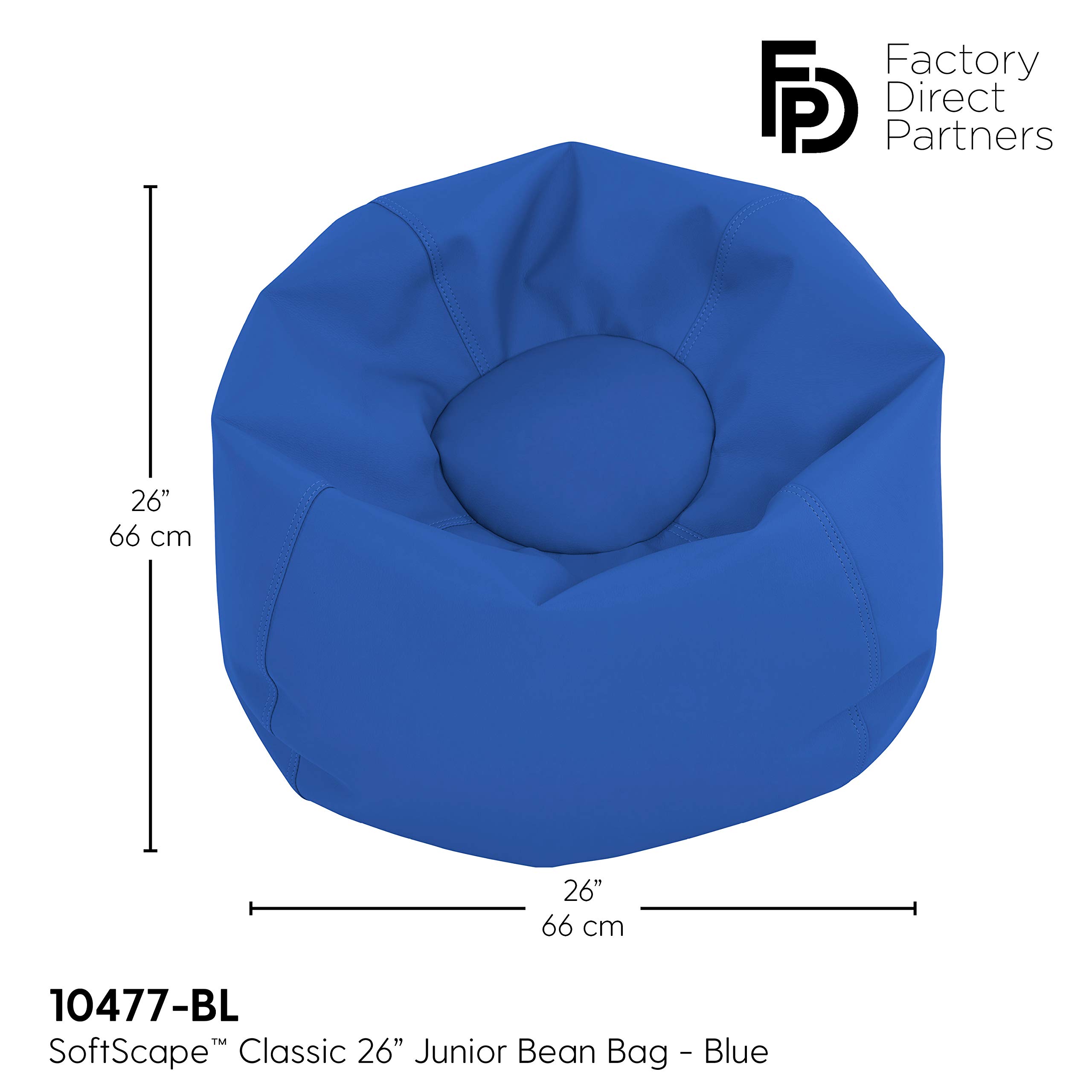 Factory Direct Partners 10477-BL SoftScape Classic 26" Junior Bean Bag Chair, Furniture for Kids, Libraries or Home - Blue