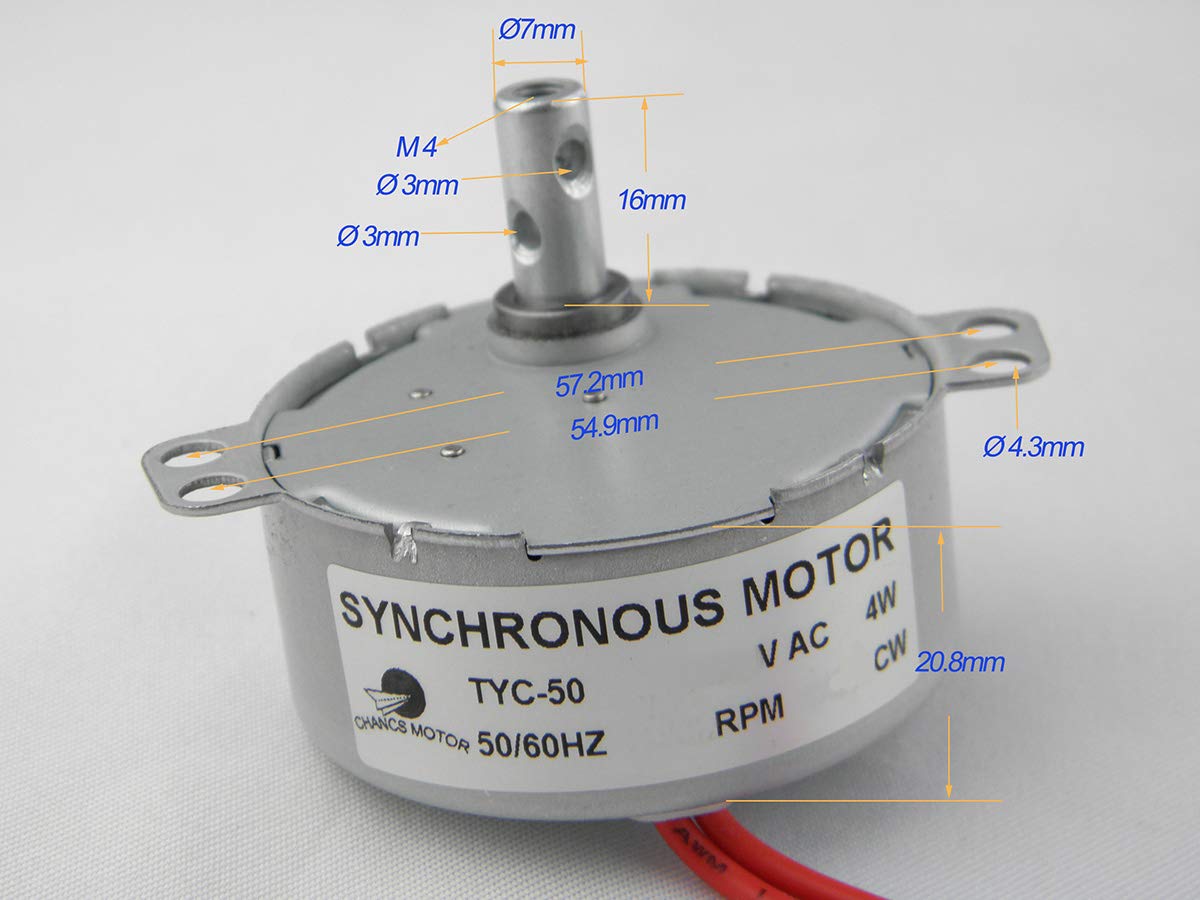 CHANCS Slow Speed Electric Motor TYC-50 110V 15-18RPM CW Micro Motor Turntable Gear for Electric FireplaceBox ffor Electric Fireplace