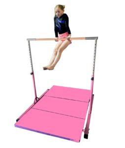 x-factor 5 ft horizontal bar athletic teens adjustable gymnastics 280 lb capacity children junior training kip bars pink with 4' ft x 8' ft gymnastic mat set