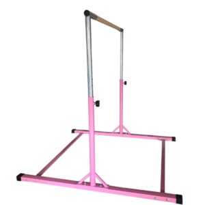 X-Factor 5 Ft Horizontal Bar Athletic Teens Adjustable Gymnastics 280 LB Capacity Children Junior Training Kip Bars Pink with 4' Ft x 8' Ft Gymnastic Mat Set