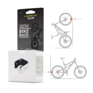 hornit clug bike clip storage rack & mount system - world’s smallest bike rack for indoor/outdoor bike storage - won't damage rims, tires - mtb fits tires 1.75" - 2.25" / 44-57mm - white/orange