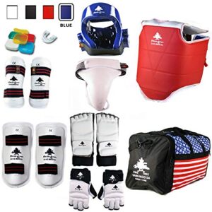 pine tree complete vinyl mma, taekwondo, karate sparring gear set with bag, shin, hand, foot, & groin guard