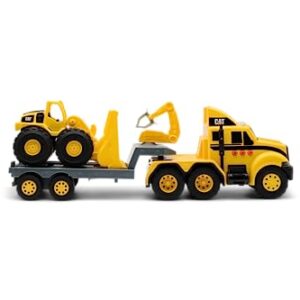 CAT Construction Toys, Heavy Mover, Semi Truck and Trailer with Mini Crew Front Loader, Lights and Sounds, Ages 3 and up