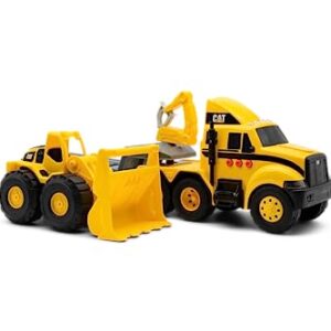 CAT Construction Toys, Heavy Mover, Semi Truck and Trailer with Mini Crew Front Loader, Lights and Sounds, Ages 3 and up