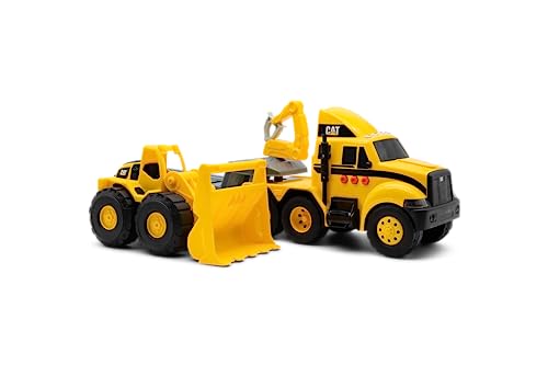 CAT Construction Toys, Heavy Mover, Semi Truck and Trailer with Mini Crew Front Loader, Lights and Sounds, Ages 3 and up