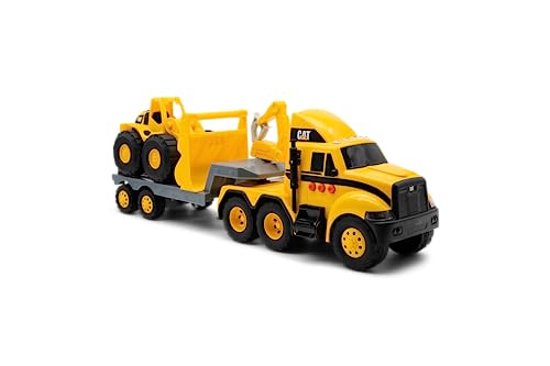 CAT Construction Toys, Heavy Mover, Semi Truck and Trailer with Mini Crew Front Loader, Lights and Sounds, Ages 3 and up