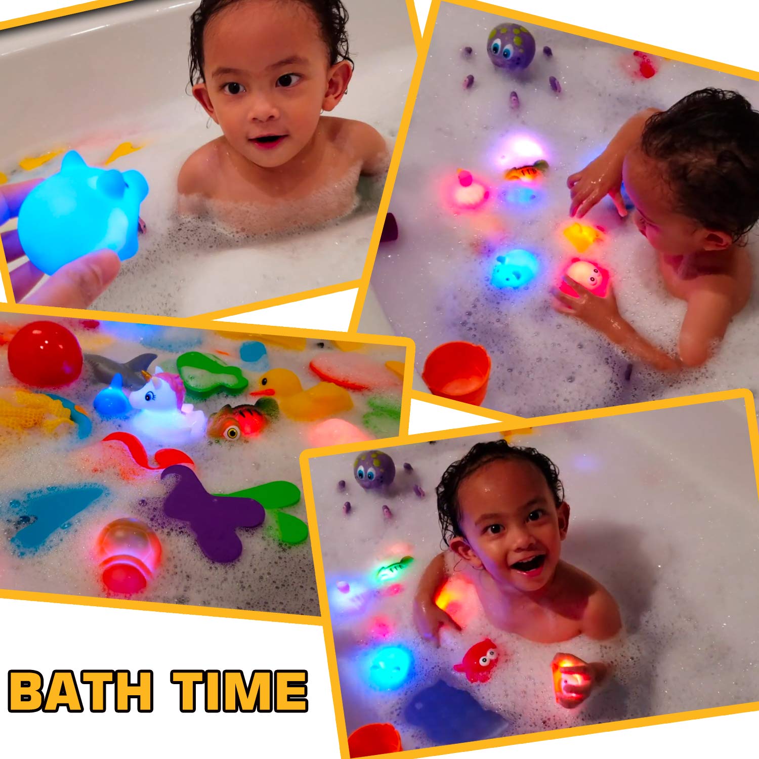 No Hole Bath Toy, 12 Pack Light up Animal, Flashing Color Tub Toys for Toddler Swimming Pool Party Bathtub Bathroom Shower Game, Bathtub Floating Water Toy for Infant Kid Toddler Boy Girl