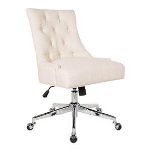 osp home furnishings amelia plush office chair with classic back button tufting and chrome base, linen