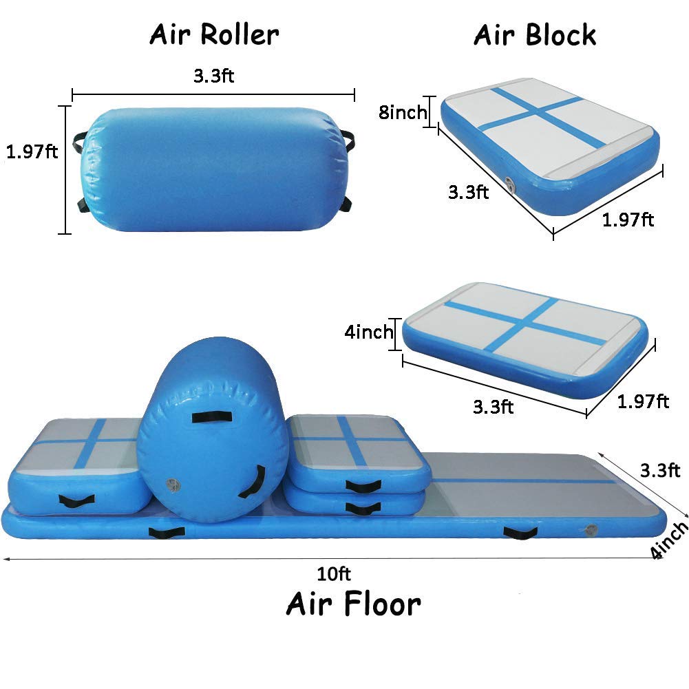 AKSPORT 5pcs Set of Inflatable Gymnastics Air Mat Tumble Track Tumbling Mat Floor Mats with Electric Air Pump for Home Use/Training/Cheerleading/Beach/Park and Water