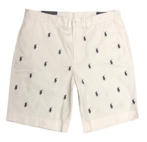 polo ralph lauren mens stretch classic fit flat-front 9" pony logo chino shorts (34, white/navy pony)